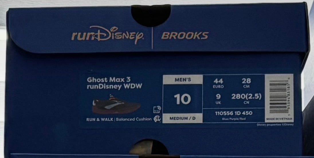 2026 runDisney WDW Brooks Ghost Max MK Castle Men’s Sz 11 Lace Badges ...
