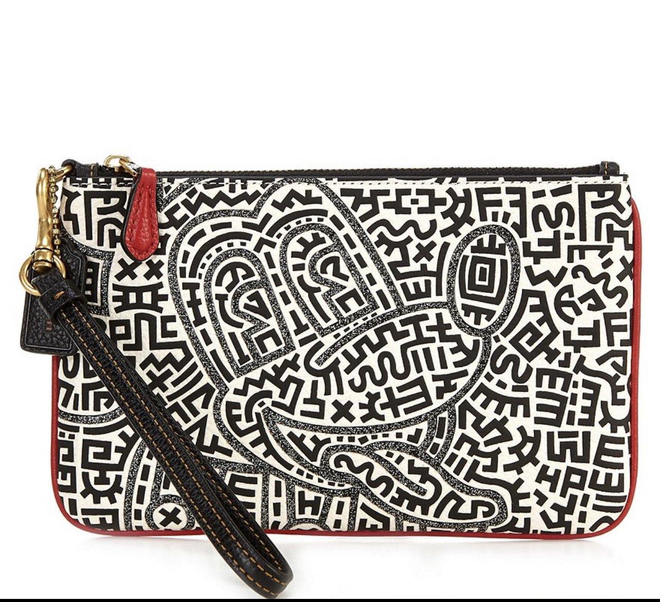 Disney x COACH Mickey x Keith Haring Glitter Maze Small Wristlet ...